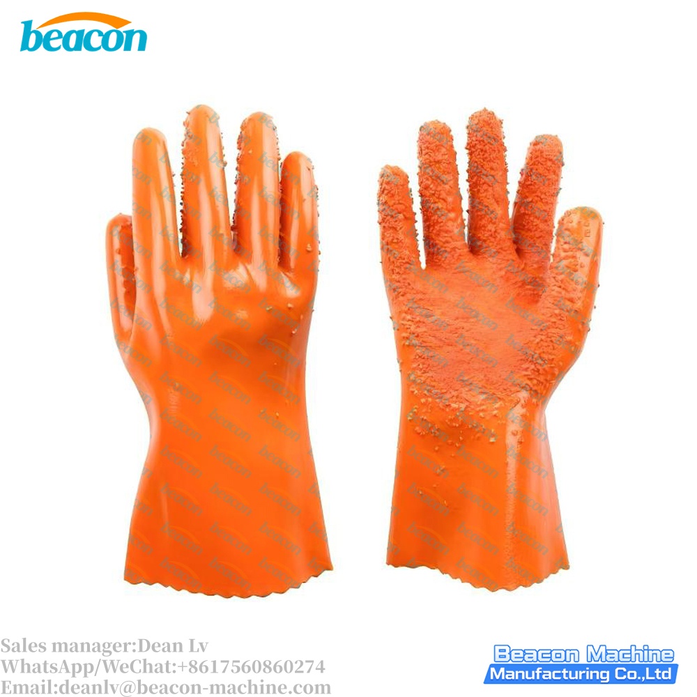 Blue PVC Coated Anti-Slip Work Gloves with Orange Grip Dots